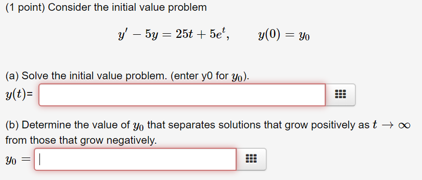 Solved (1 point) Consider the initial value problem y' 5y | Chegg.com