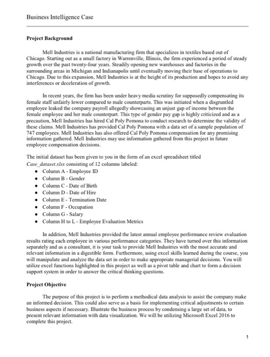 Solved Business Intelligence Case Project Background Mell | Chegg.com