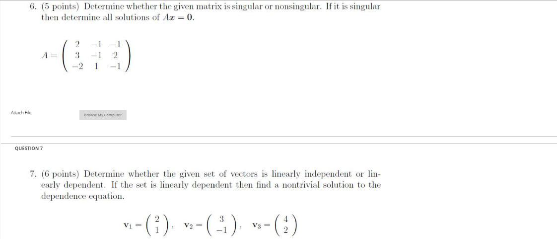 Solved 6. (5 points) Determine whether the given matrix is | Chegg.com