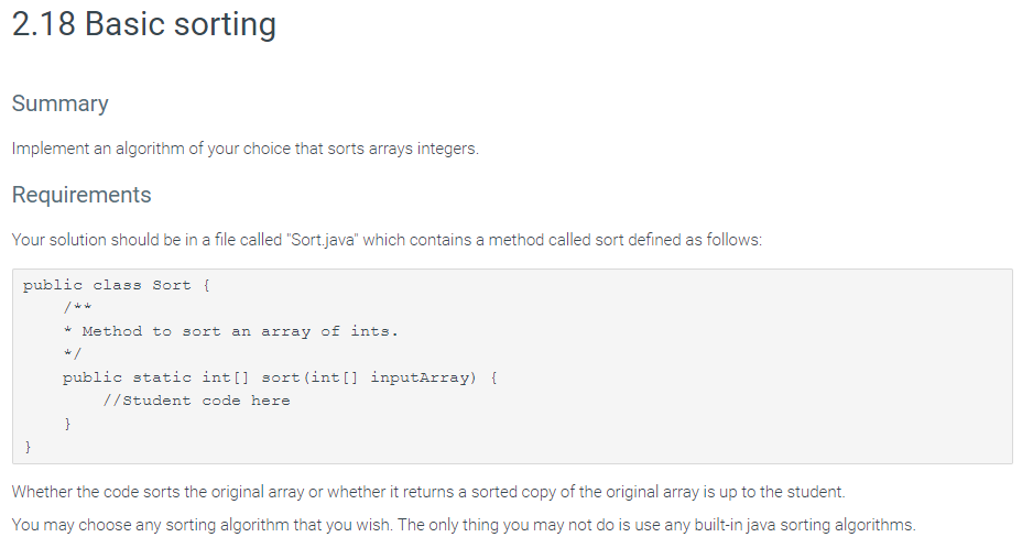 Solved Cannot use any built-in Java sorting methods such as | Chegg.com