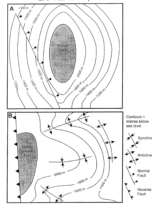 Solved On the attached plan-view maps (A and B), use arrows | Chegg.com