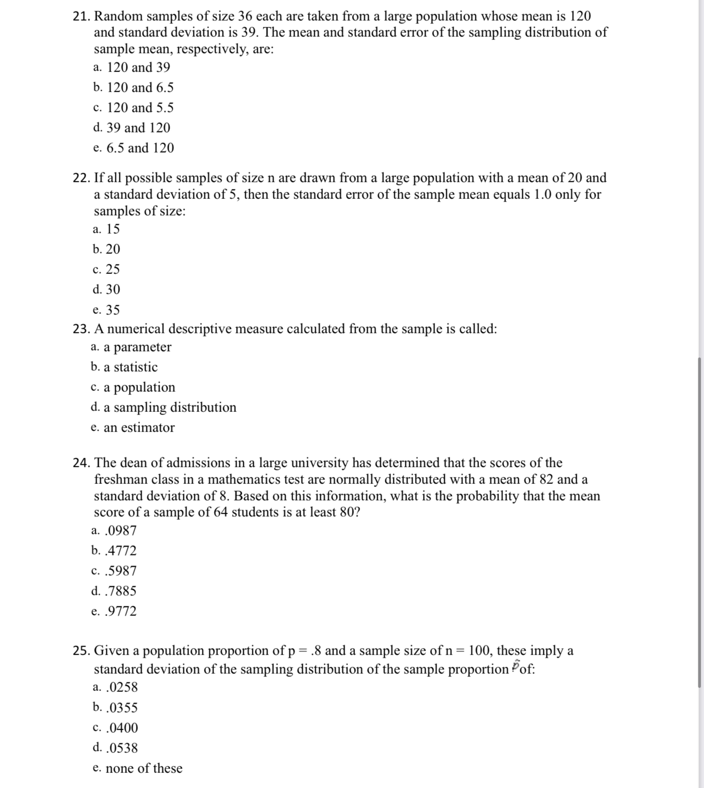 Solved Random samples of size 36 ﻿each are taken from a | Chegg.com