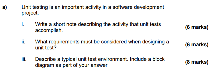 Solved Unit testing is an important activity in a software | Chegg.com