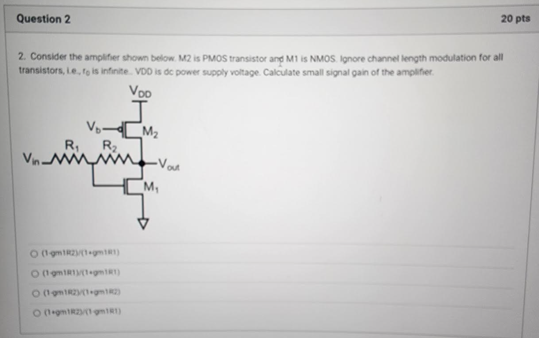 Solved Question 220pts2. ﻿Consider the amplifier shown | Chegg.com