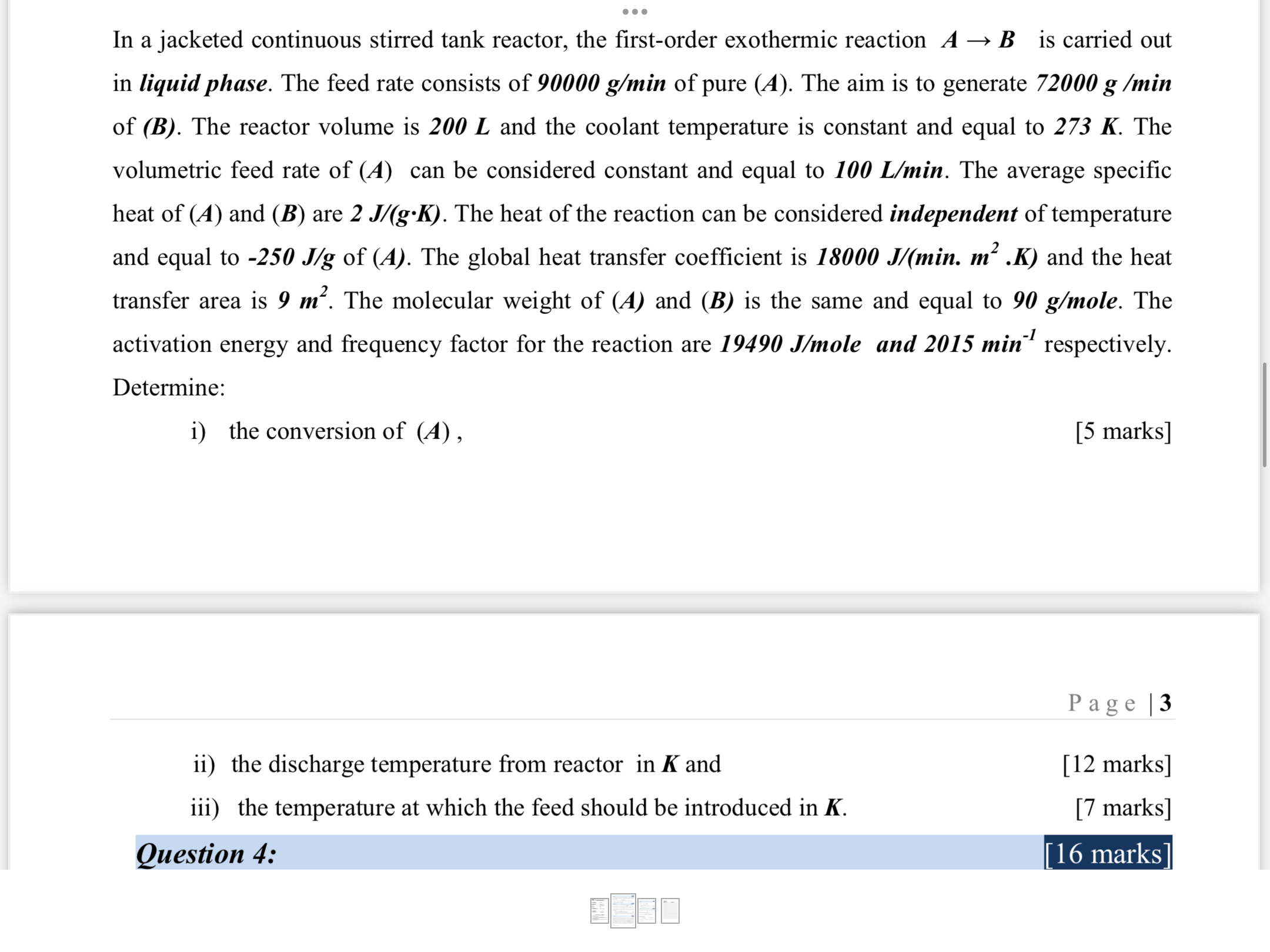 Solved In a jacketed continuous stirred tank reactor, the | Chegg.com
