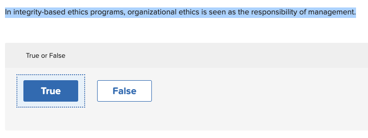 Solved In integrity-based ethics programs, organizational | Chegg.com