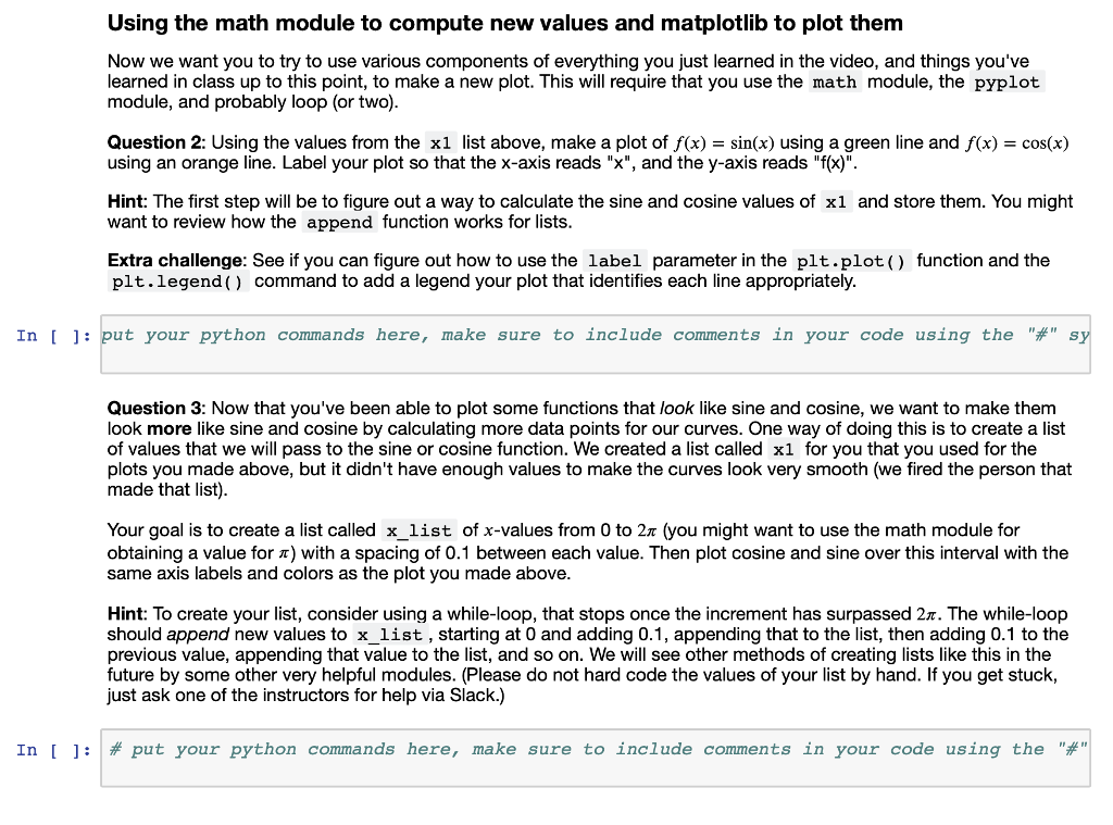 Solved Using the math module to compute new values and | Chegg.com