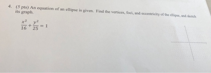 Solved 4. (5 pts) An equation of an ellipse is given. Find | Chegg.com