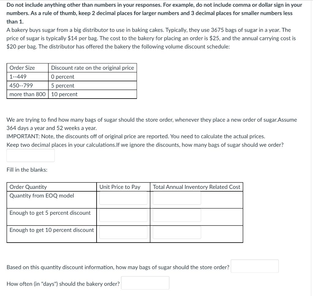Solved Do not include anything other than numbers in your | Chegg.com