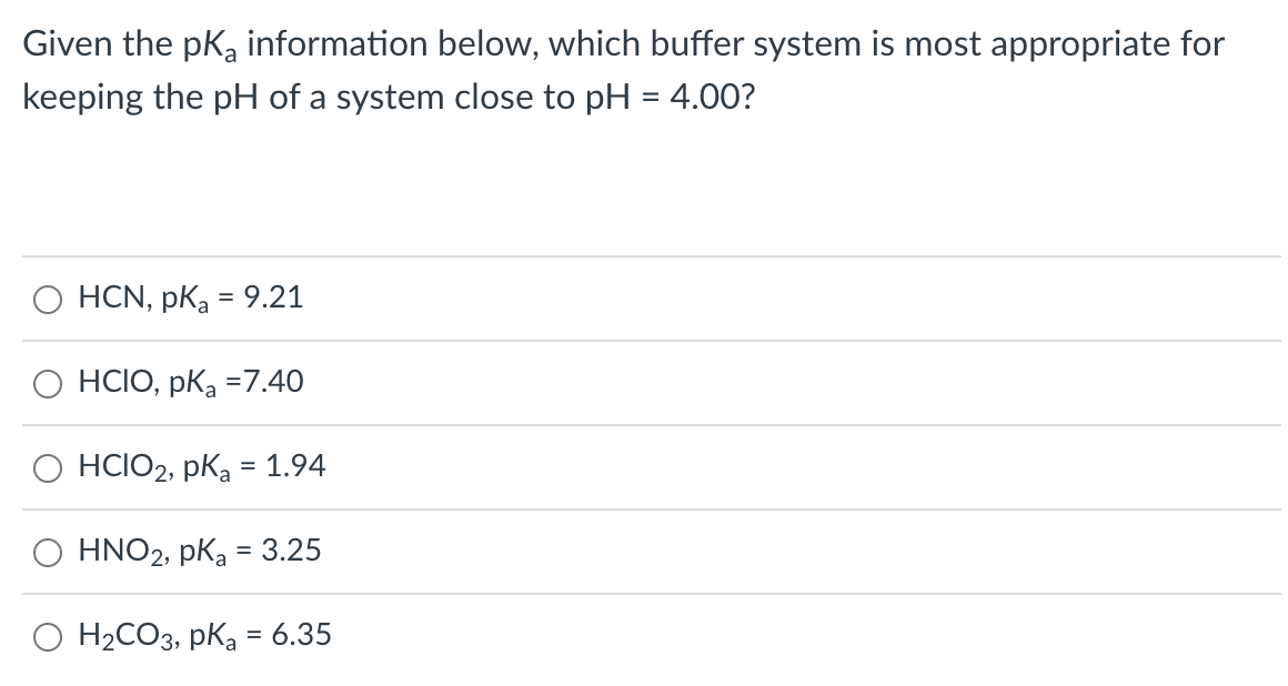Solved Given the pka information below, which buffer system | Chegg.com