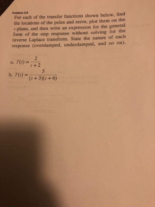Solved Problem 3.0 For each of the transfer functions shown | Chegg.com