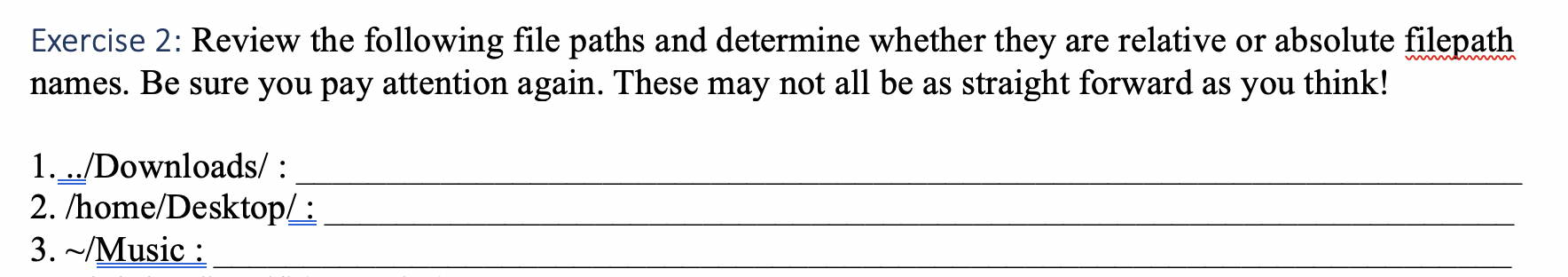 Solved Exercise 2: Review the following file paths and | Chegg.com