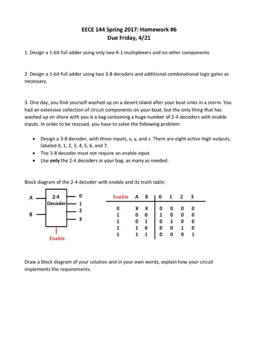 Solved Design a 1-bit full adder using only two 4-1 | Chegg.com
