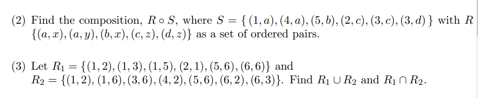 Solved (2) Find the composition, R∘S, where | Chegg.com