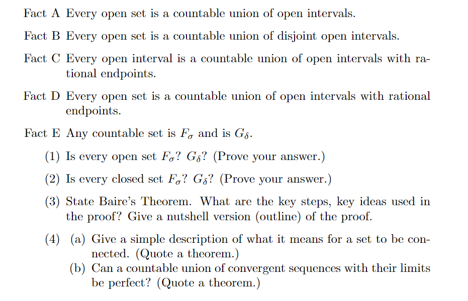 Solved Fact A Every open set is a countable union of open | Chegg.com