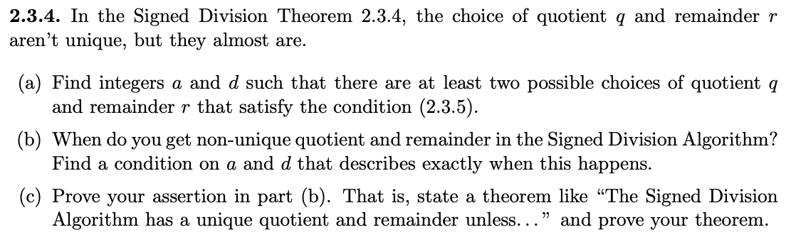 Solved 2.3.4. In the Signed Division Theorem 2.3.4, the | Chegg.com