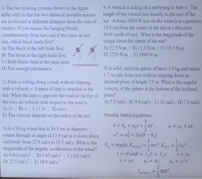 Solved I) The two rotating systems shown in the figure | Chegg.com