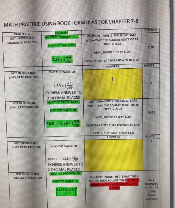 Solved MATH PRACTICE USING BOOK FORMULAS FOR CHAPTER 7-8 | Chegg.com