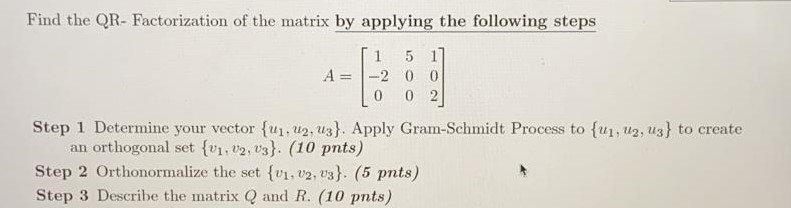 Solved Find the QR- Factorization of the matrix by applying | Chegg.com