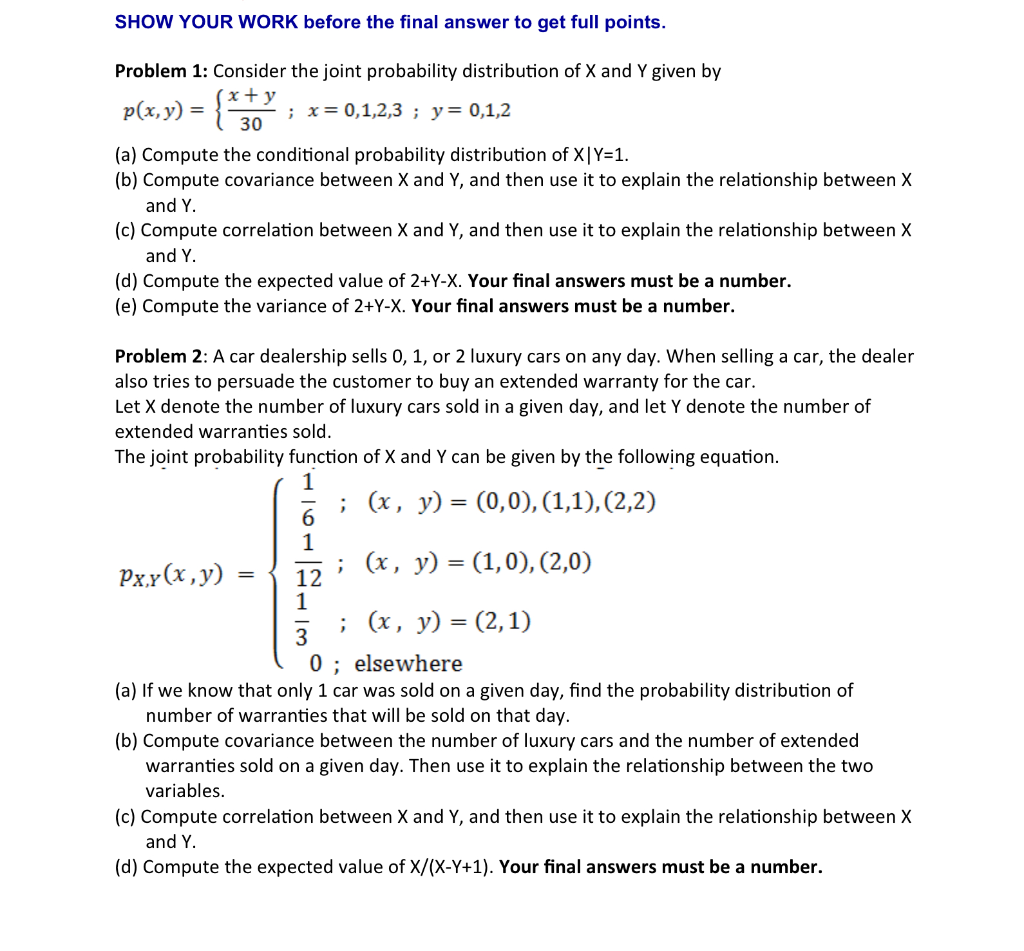 Solved SHOW YOUR WORK before the final answer to get full | Chegg.com