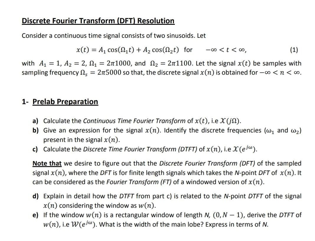 Solved Discrete Fourier Transform (DFT) Resolution Consider | Chegg.com