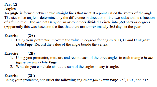 Part (2) Angles Exercise (2A) 1. Using your | Chegg.com
