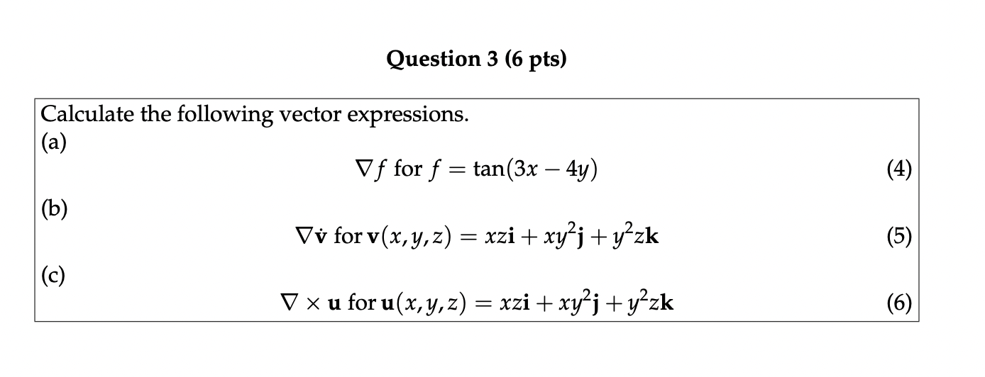 Solved Calculate the following vector expressions. (a) ∇f | Chegg.com