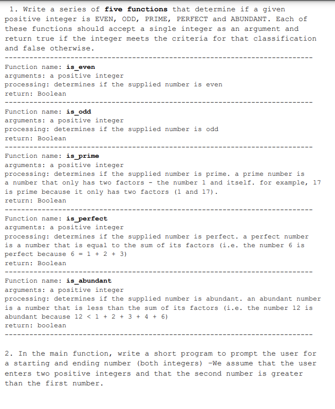 Solved 1. Write a series of five functions that determine if | Chegg.com
