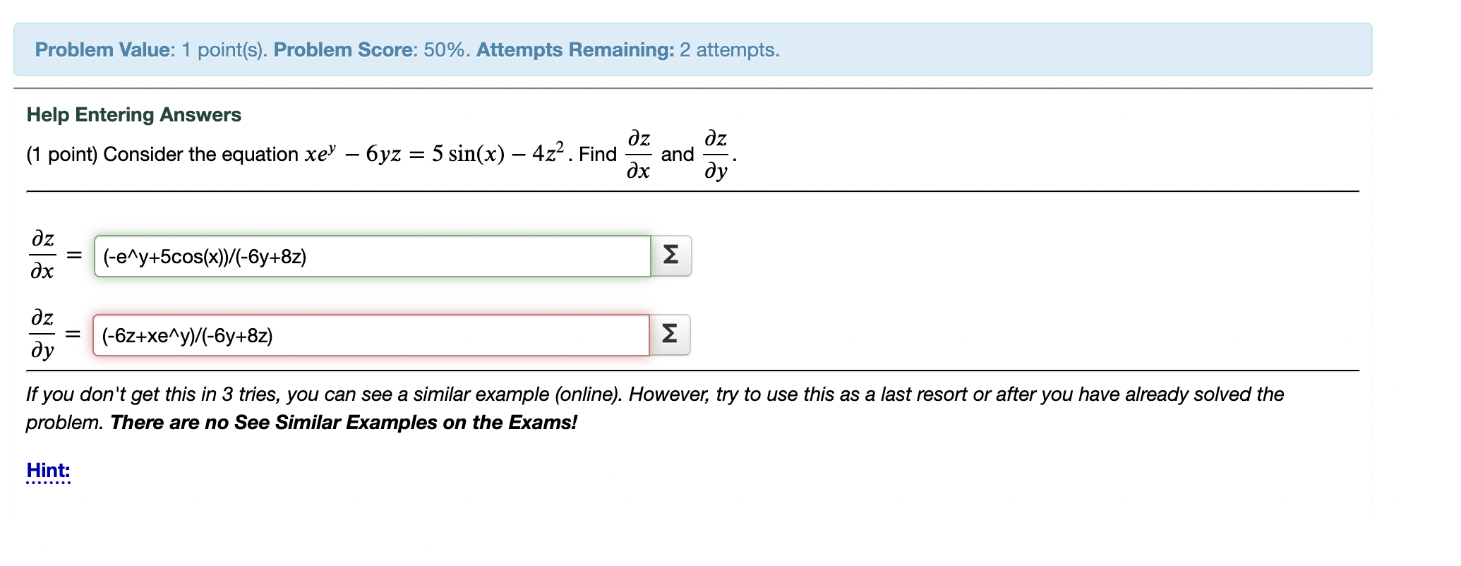 Solved Help Entering Answers (1 point) Consider the equation | Chegg.com