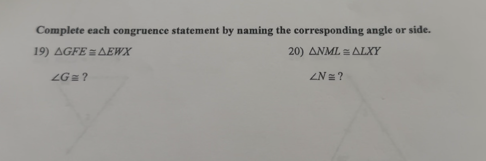 Solved Complete each congruence statement by naming the | Chegg.com