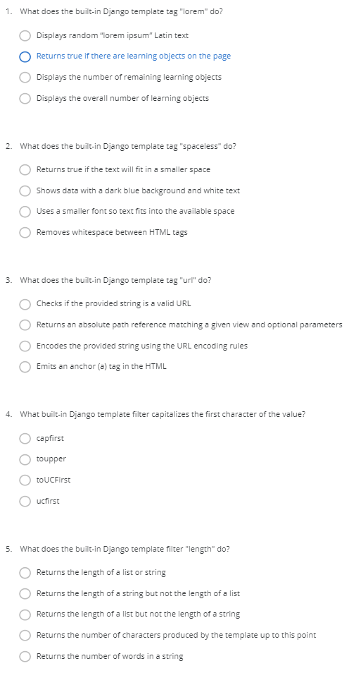 Solved 1 What Does The Built in Django Template Tag lorem Chegg