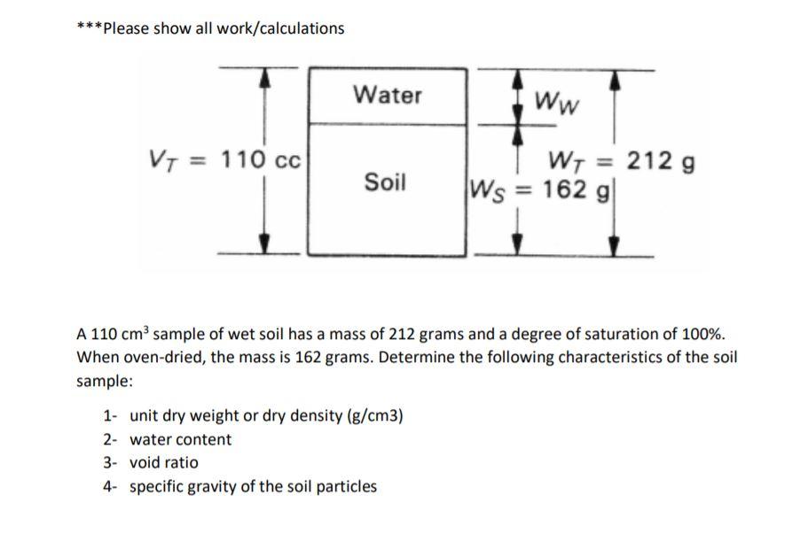 Solved ***Please show all work/calculations Water Ww V7 = | Chegg.com