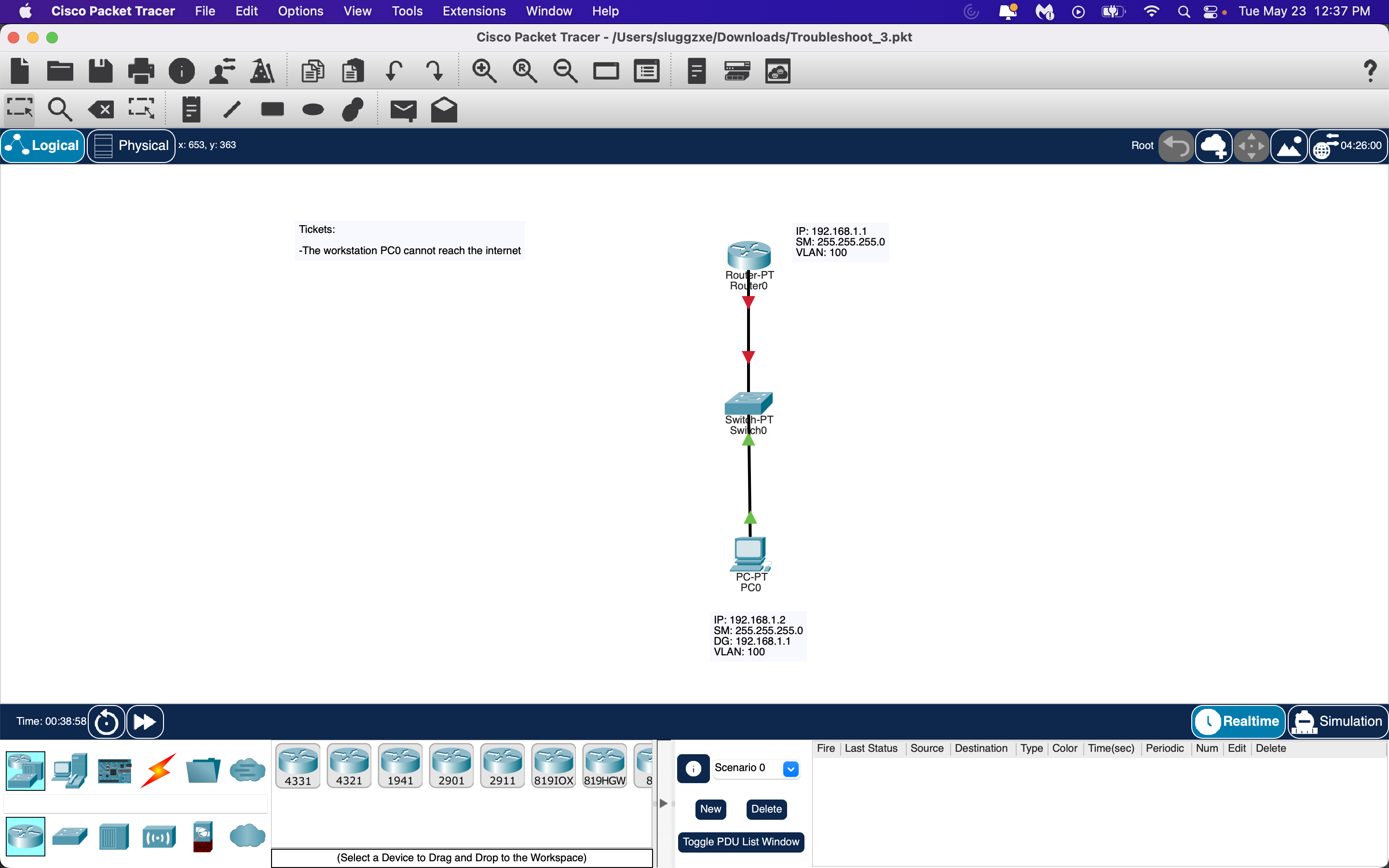 Solved There are 3 errors to be found in this packet tracer | Chegg.com