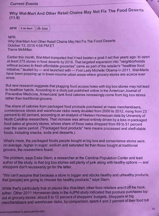 Solved 2. What is a food desert? , what 3. The headline says | Chegg.com