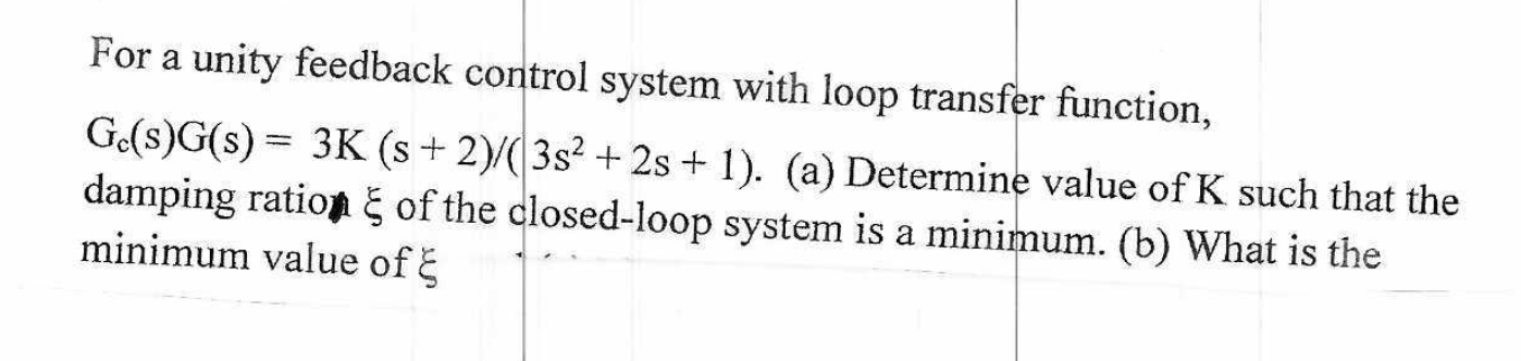 Solved For a unity feedback control system with loop | Chegg.com