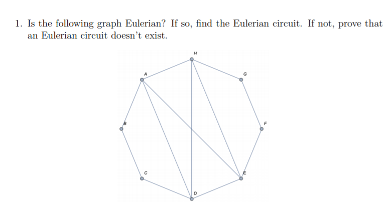 Solved 1. Is the following graph Eulerian? If so, find the | Chegg.com