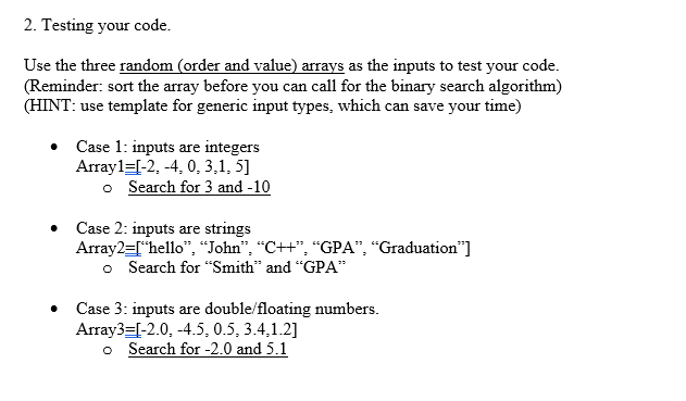 Solved 2. Testing your code. Use the three random (order and | Chegg.com