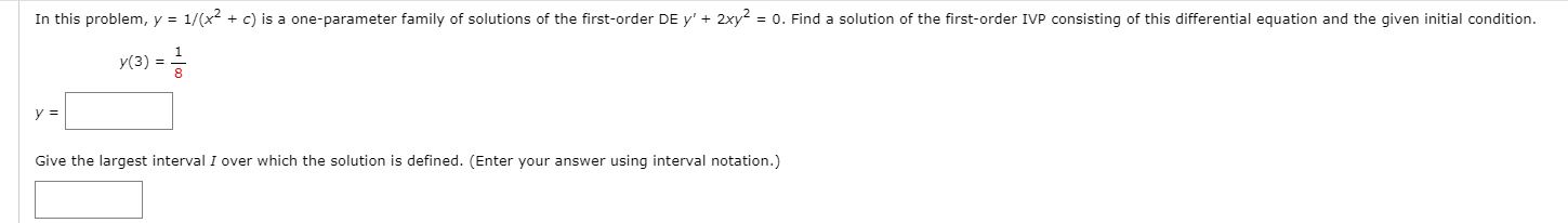 Solved In this problem, y = 1/(x2 + c) is a one-parameter | Chegg.com