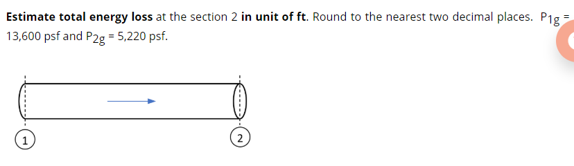 Solved Estimate total energy loss at the section 2 in unit | Chegg.com