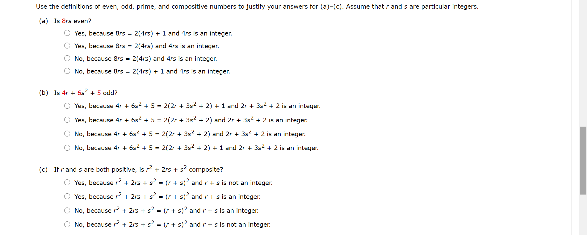 Solved Use the definitions of even, odd, prime, and | Chegg.com