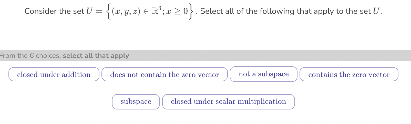 Solved Which of the following subsets are subspaces of R3 ? | Chegg.com