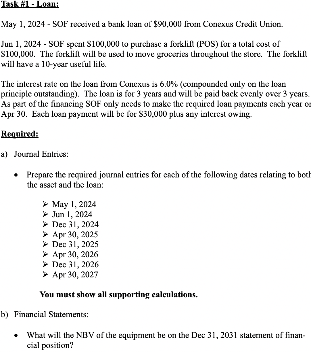 Solved Task \#1 - Loan: May 1, 2024 - SOF received a bank | Chegg.com