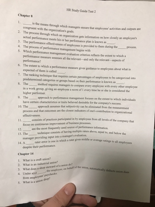 Solved HR Study Guide Test 2 Chapter 8 the means through | Chegg.com