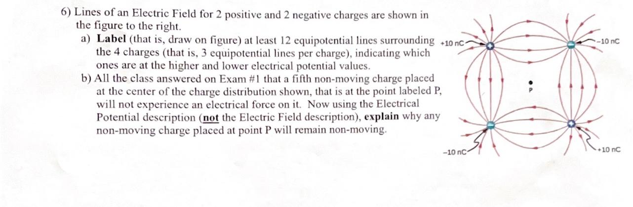 Solved .-10 nC 6) Lines of an Electric Field for 2 positive | Chegg.com