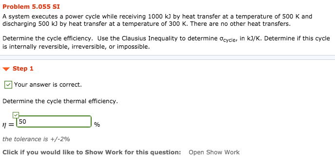 Solved Problem 5.055 SI A system executes a power cycle | Chegg.com