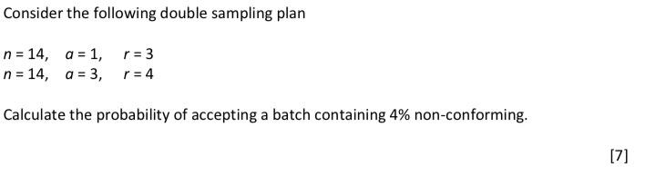 Solved Consider the following double sampling plan n = 14, a | Chegg.com