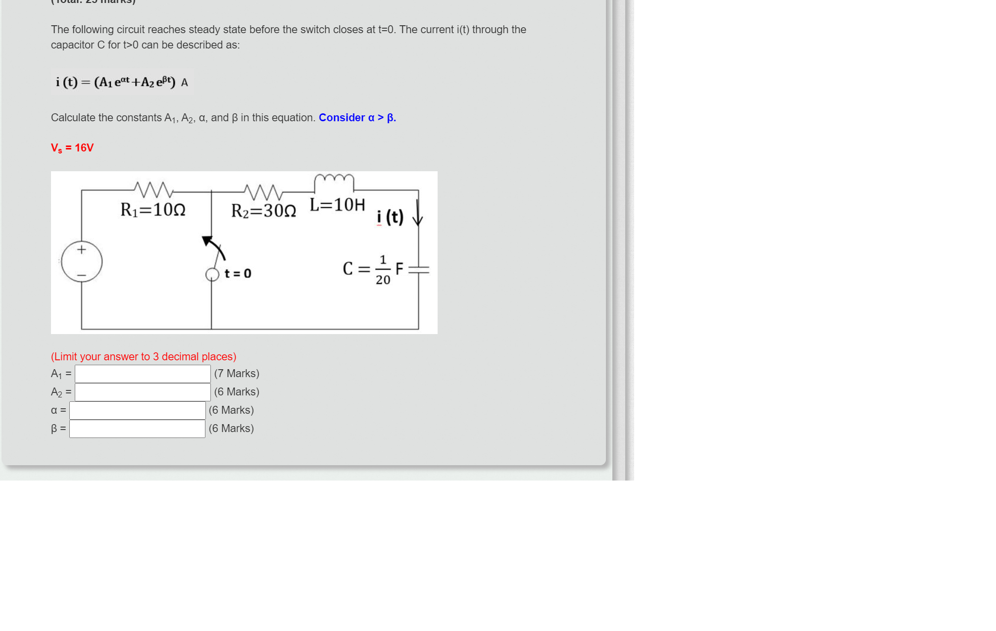 Solved The following circuit reaches steady state before the | Chegg.com