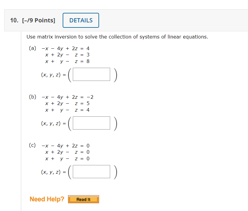Solved Use matrix inversion to solve the collection of | Chegg.com