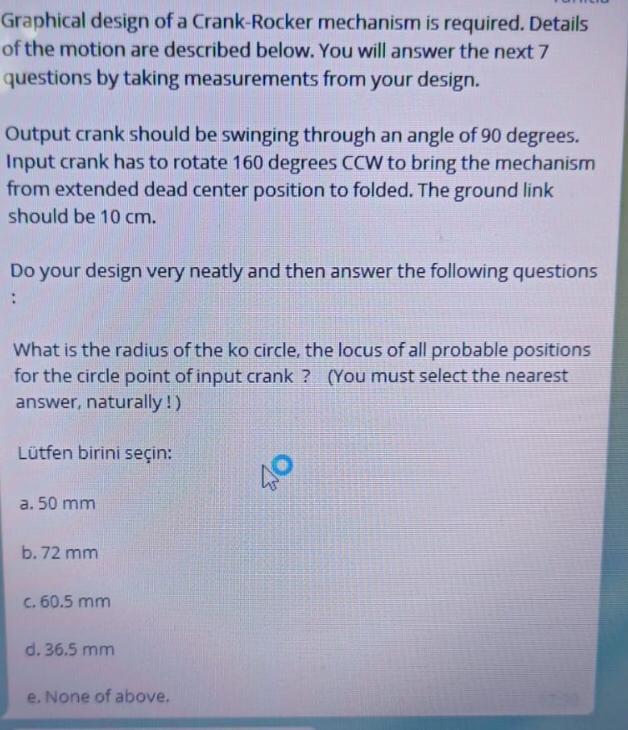 Graphical design of a Crank-Rocker mechanism is | Chegg.com