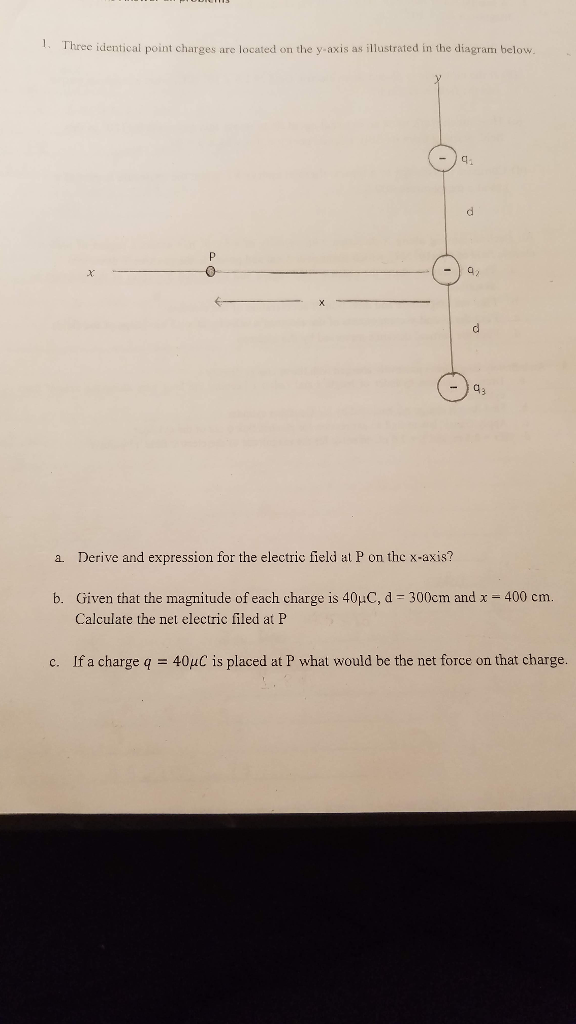 Solved Three identical point charges are located on the | Chegg.com